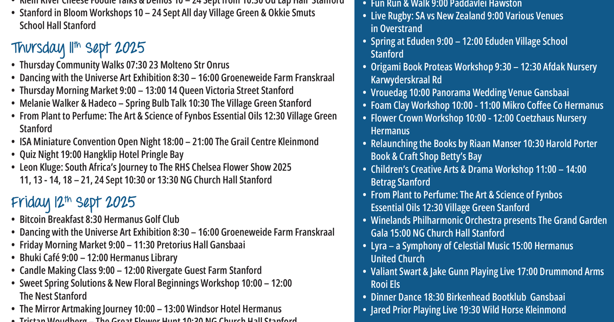 Gansbaai News - Overstrand Tourism Diary: 10 - 14 September 2025 - Xplorio™