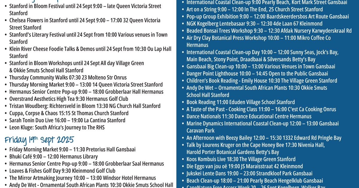 Overstrand Tourism Diary: 17 - 21 September 2025 - Gansbaai Tourism ...
